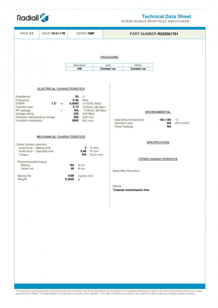 Radiall R222561701 product specification, page 2