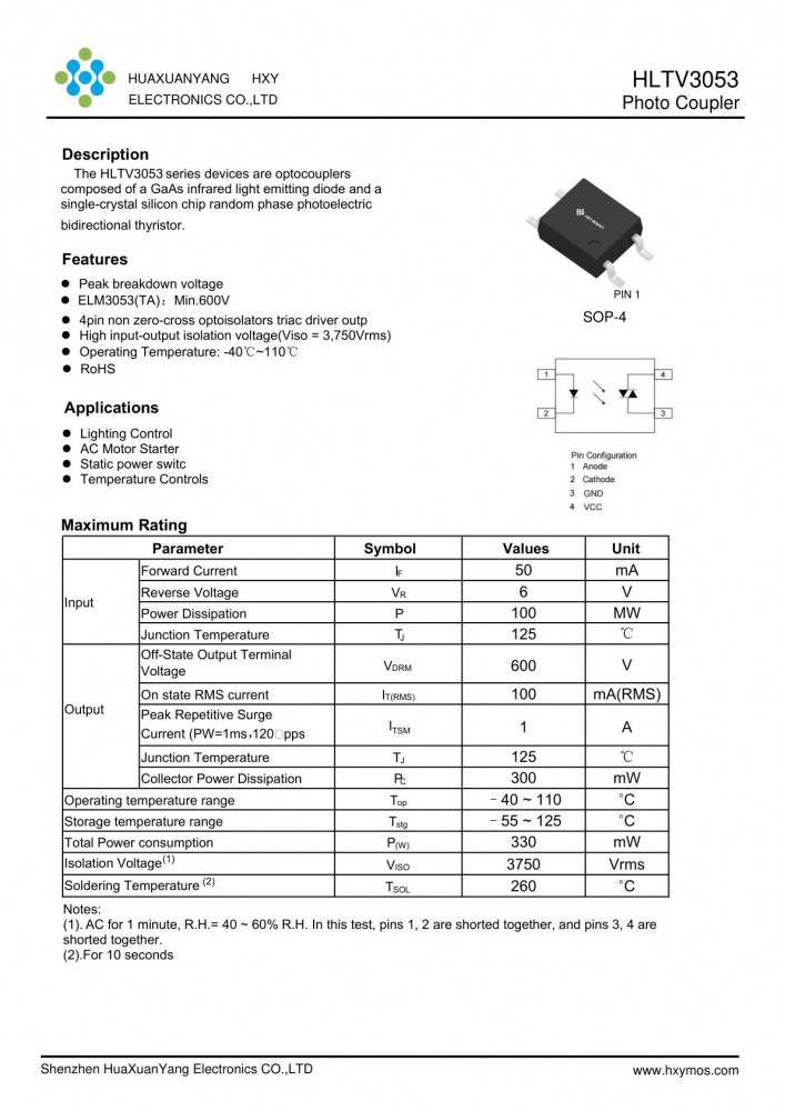 HLTV3053 datasheet page 1