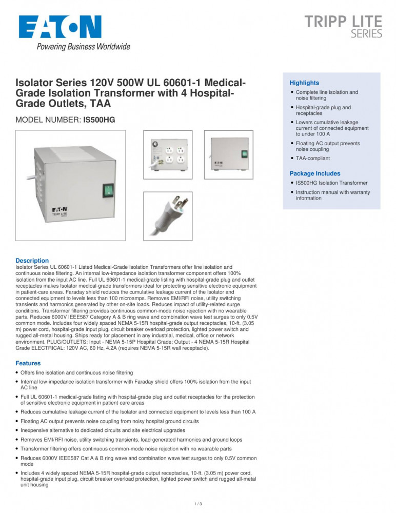 IS500HG technical document page 1