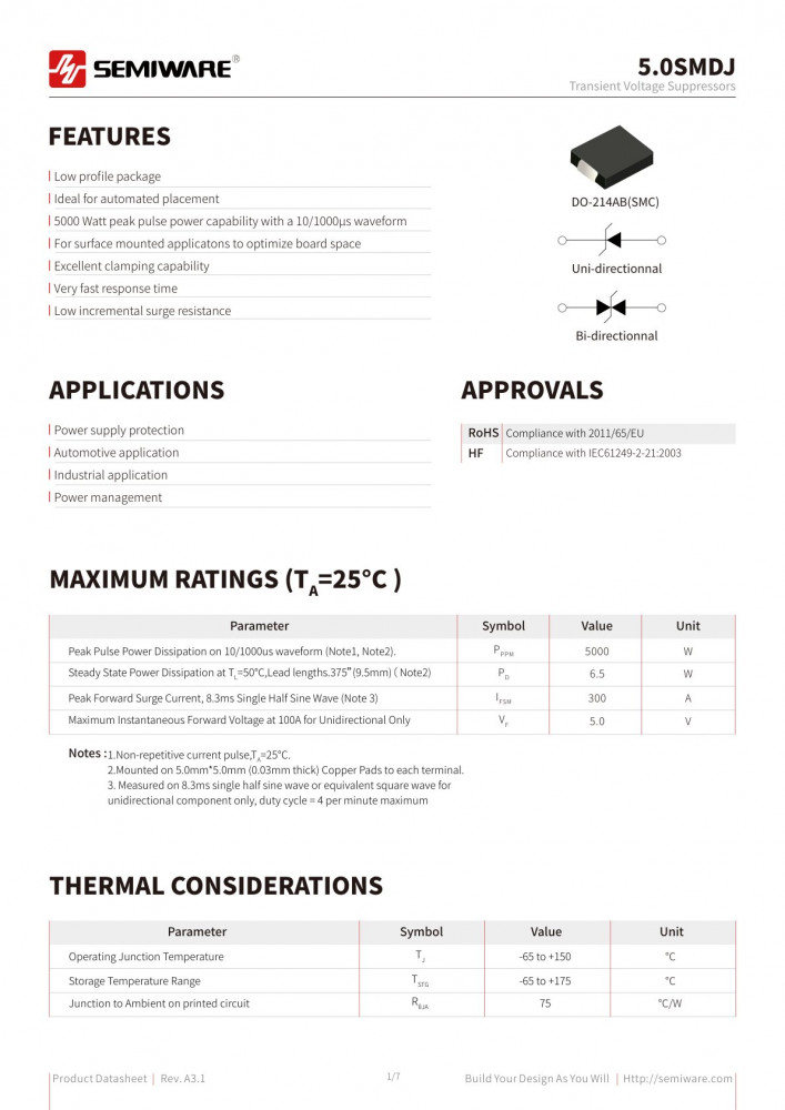 5.0SMDJ51A datasheet page 1