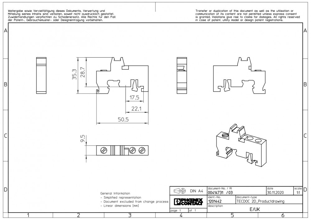 Phoenix Contact 1201442 E/UK product drawing