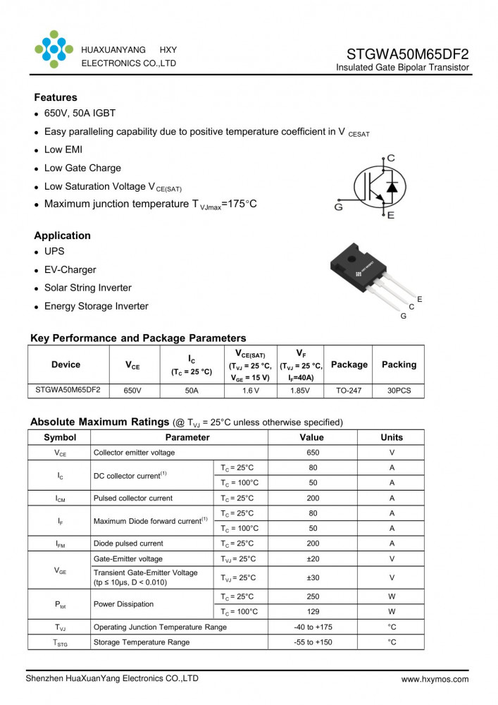 STGWA50M65DF2-HXY datasheet page 1