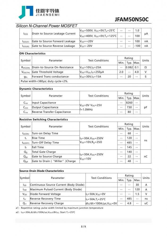 JFAM50N50C datasheet page 2