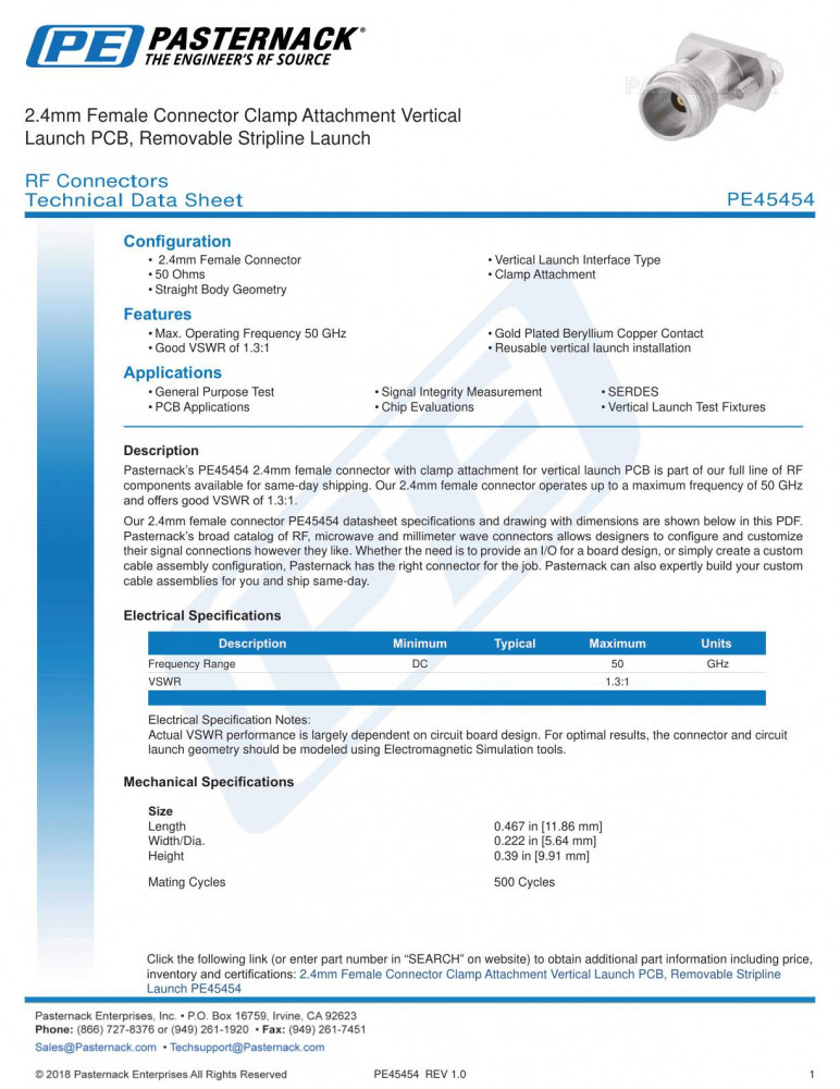 PE45454 datasheet page 1