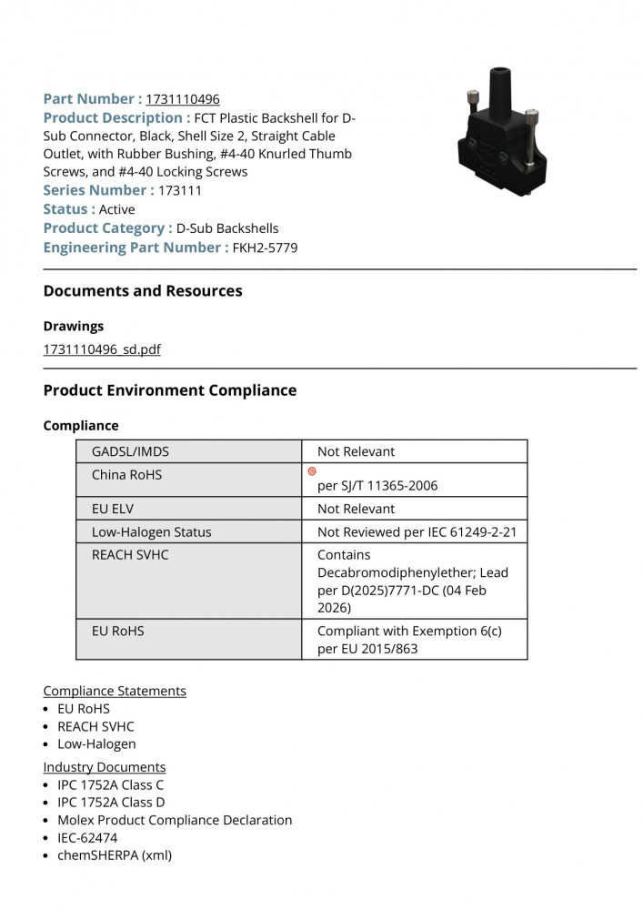 MOLEX 1731110496 technical drawing page 1