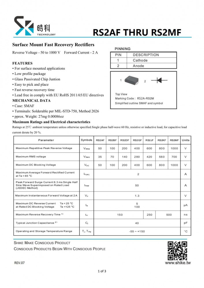 RS2AF datasheet page 1