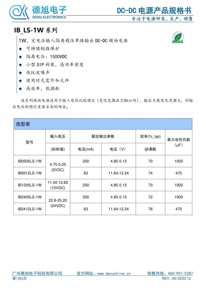IB1205LS-1W datasheet page 1