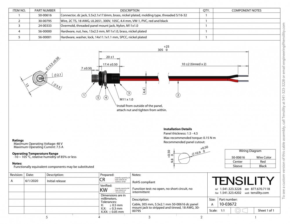Tensility International 10-03672 product drawing