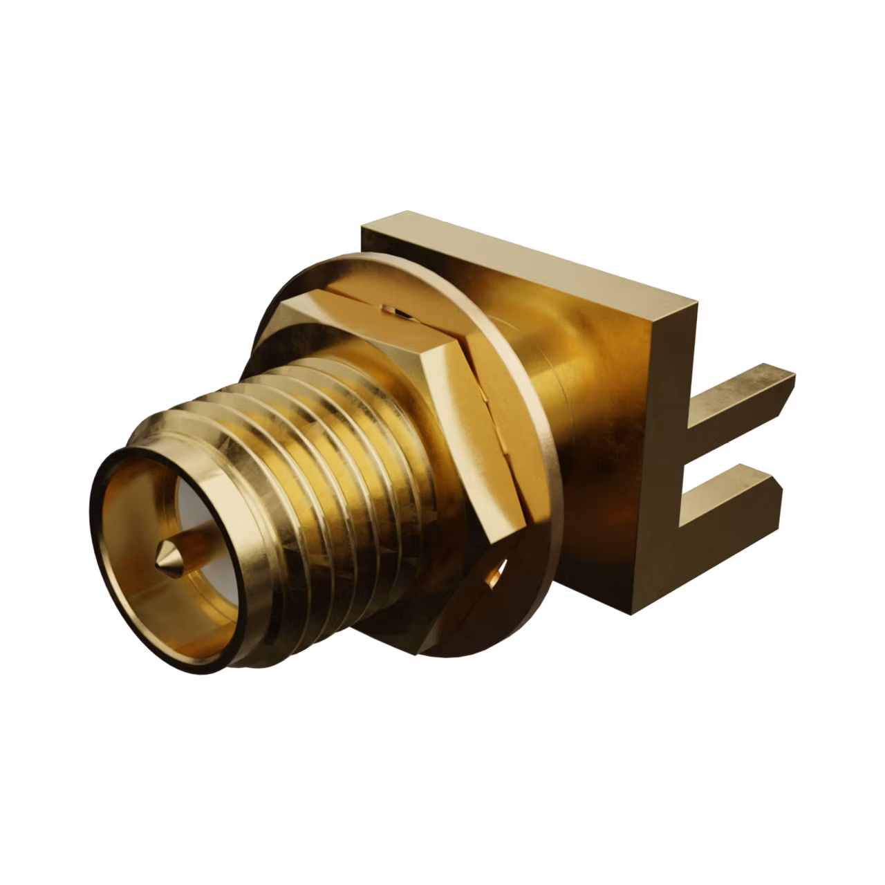 SMA Jack, Reverse Polarity, Straight, PCB Receptacle, Edge Mount, Brass Body, Gold (Au) Plated, for 1.57mm (.062