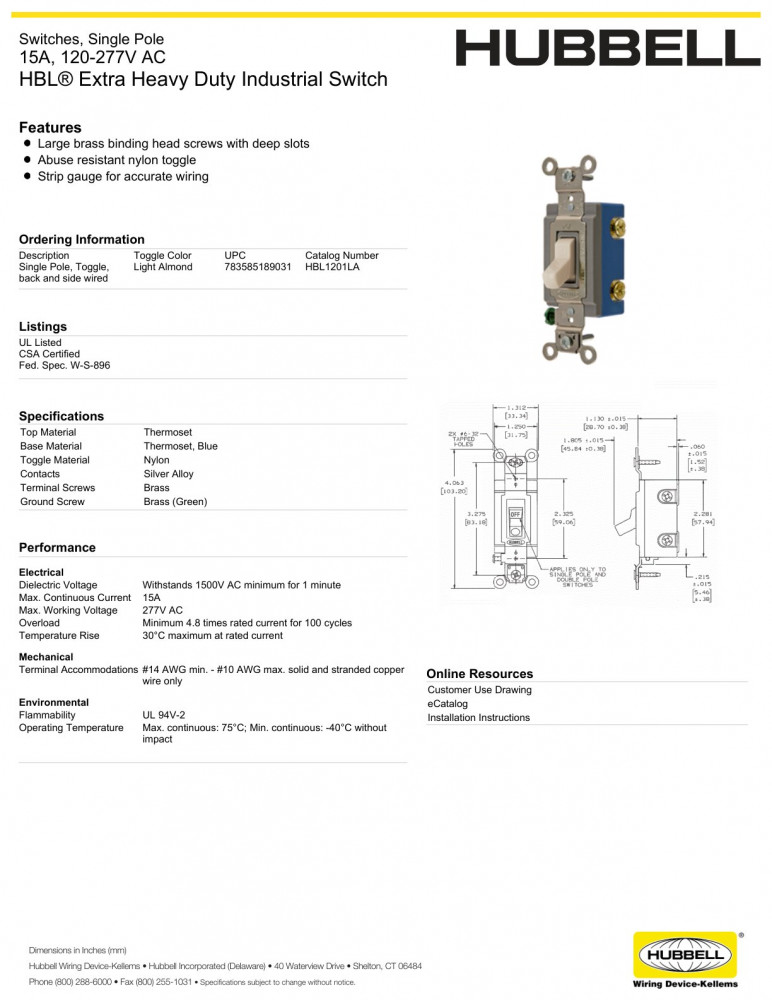 HBL1201LA product document image
