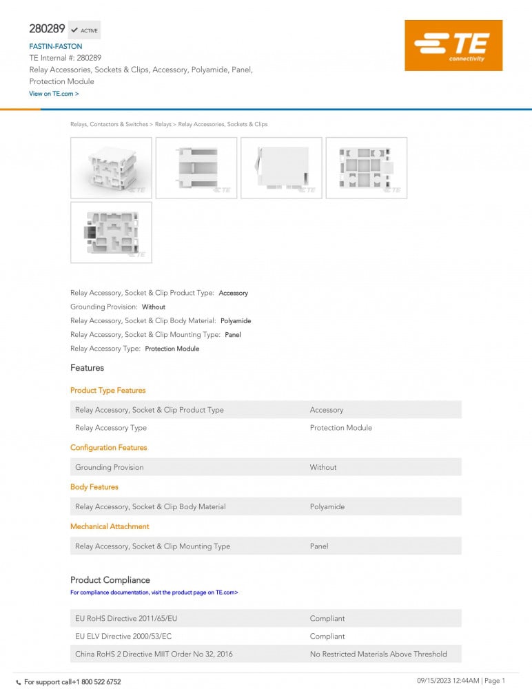 TE Connectivity 280289 technical document page 1