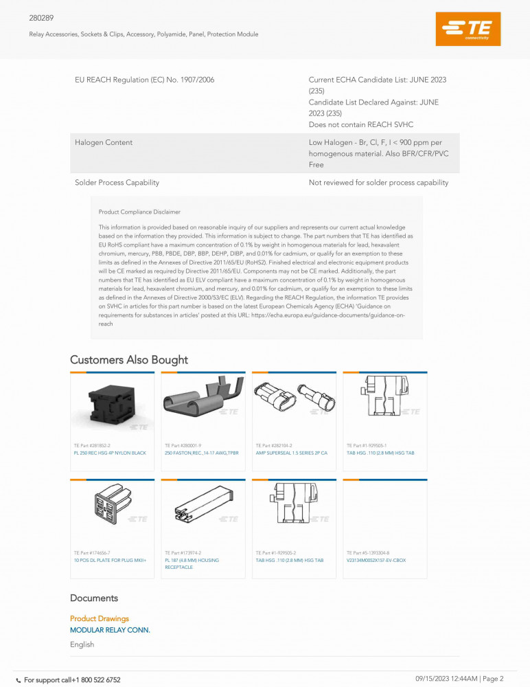 TE Connectivity 280289 technical document page 2