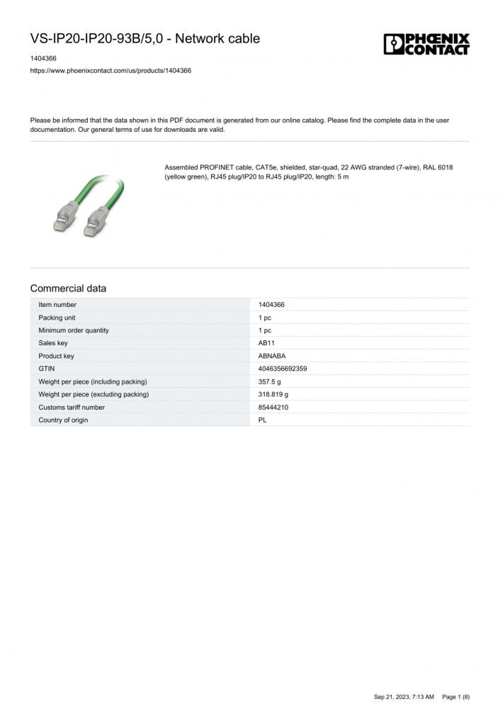 Phoenix Contact 1404366 technical document page 1