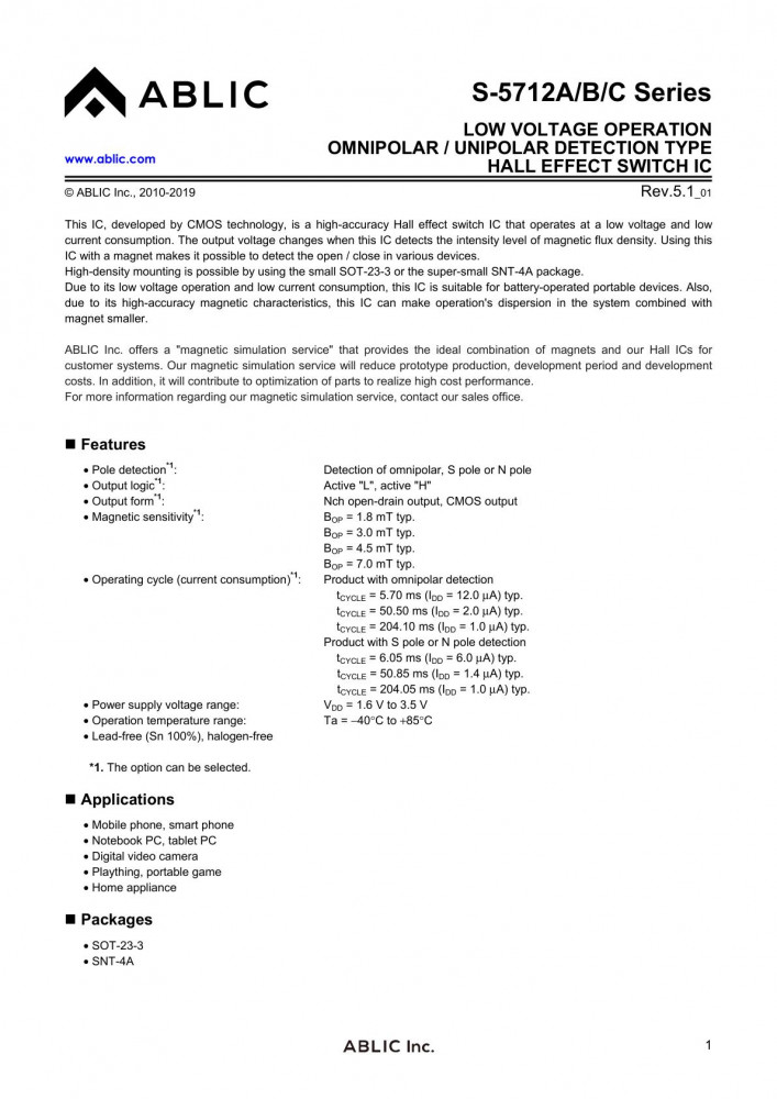 ABLIC S-5712A/B/C datasheet page 1