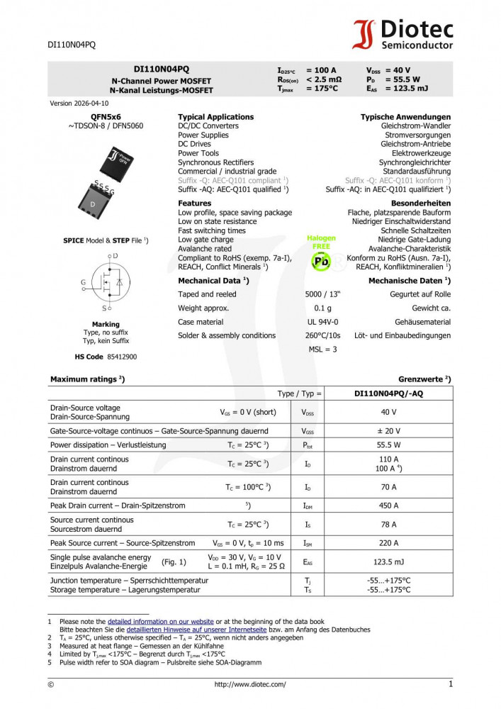 DI110N04PQ-AQ datasheet page 1