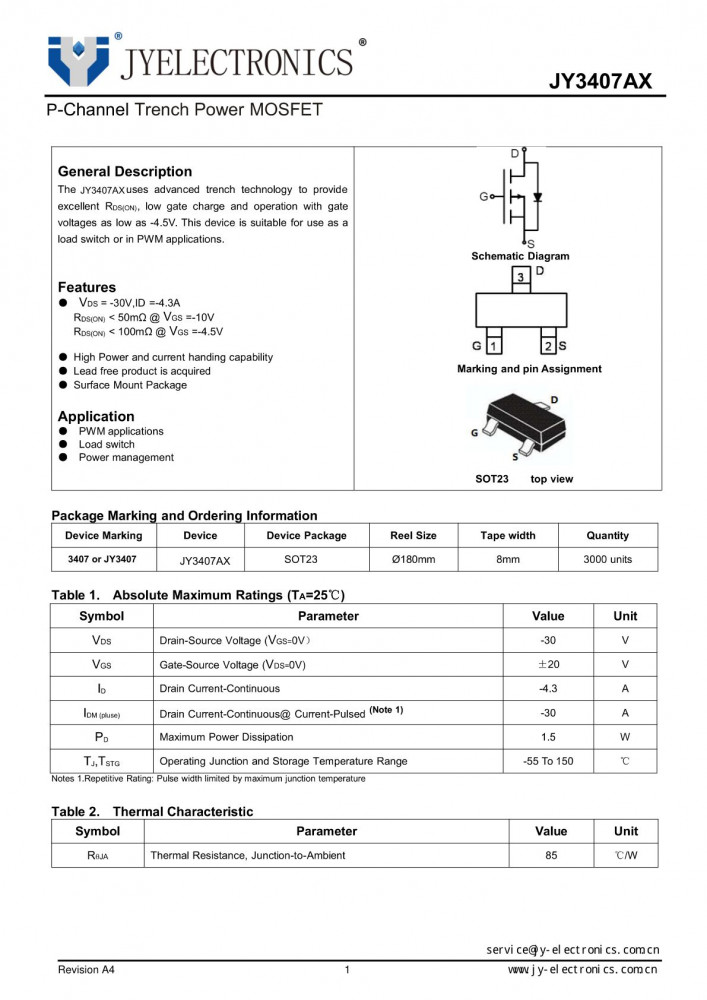 JY3407AX datasheet page 1