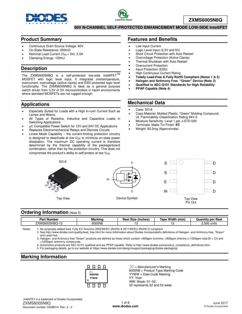 ZXMS6005N8Q-13 datasheet page 1