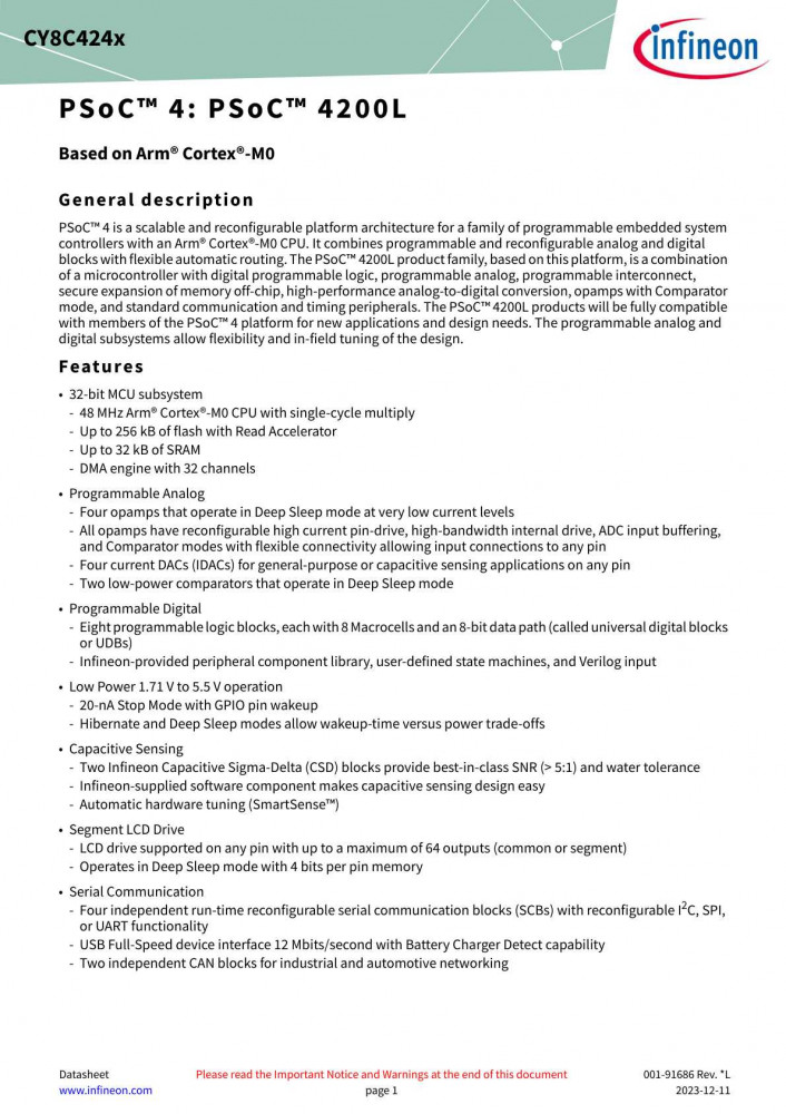 PSoC 4200L documentation page 1