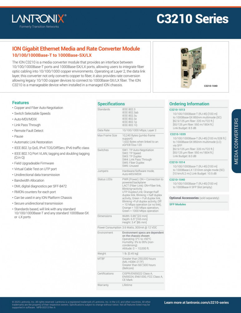 Lantronix C3210 Series product documentation page