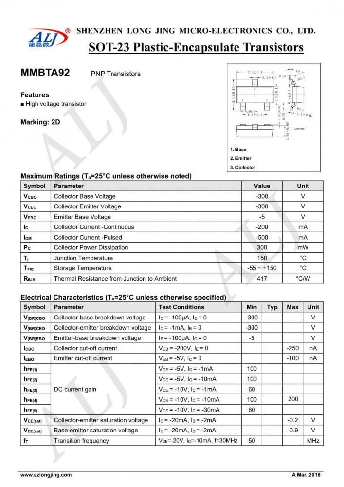 MMBTA92 datasheet page 1