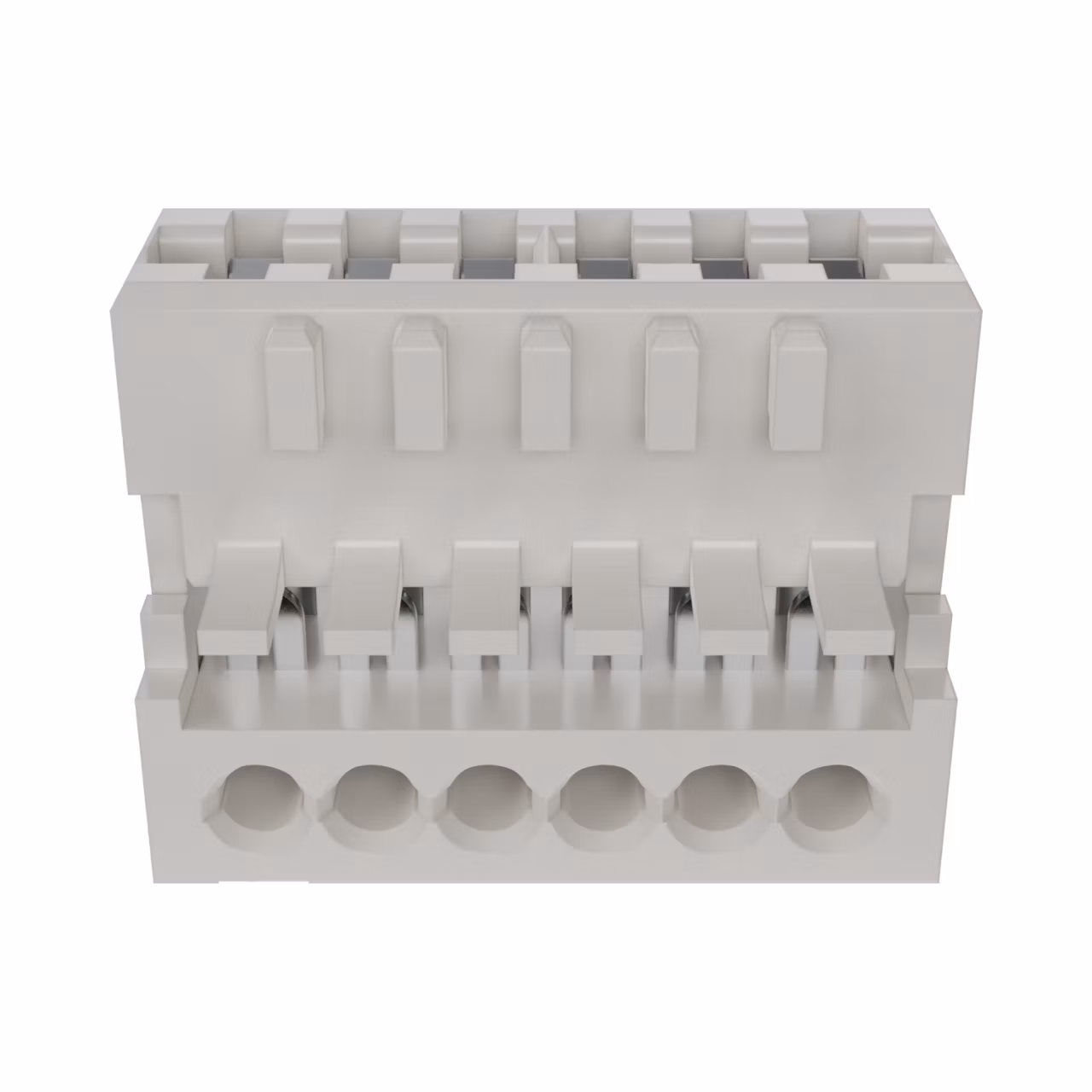 Appli-Mate RAST 2.5 IDT Housing, 2.50mm Pitch, Female, 6 Circuits, Beaded Terminal, Position Keys A & G Removed, Slotted Endwalls, Polarizing Rib Between Circuits 3 & 4 for sale