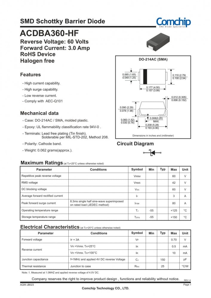 ACDBA360-HF datasheet page 1