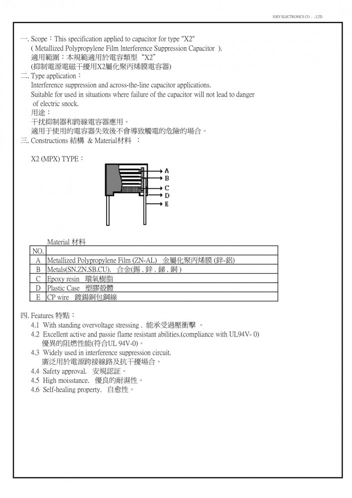 JOEY X2 capacitor specification page 5