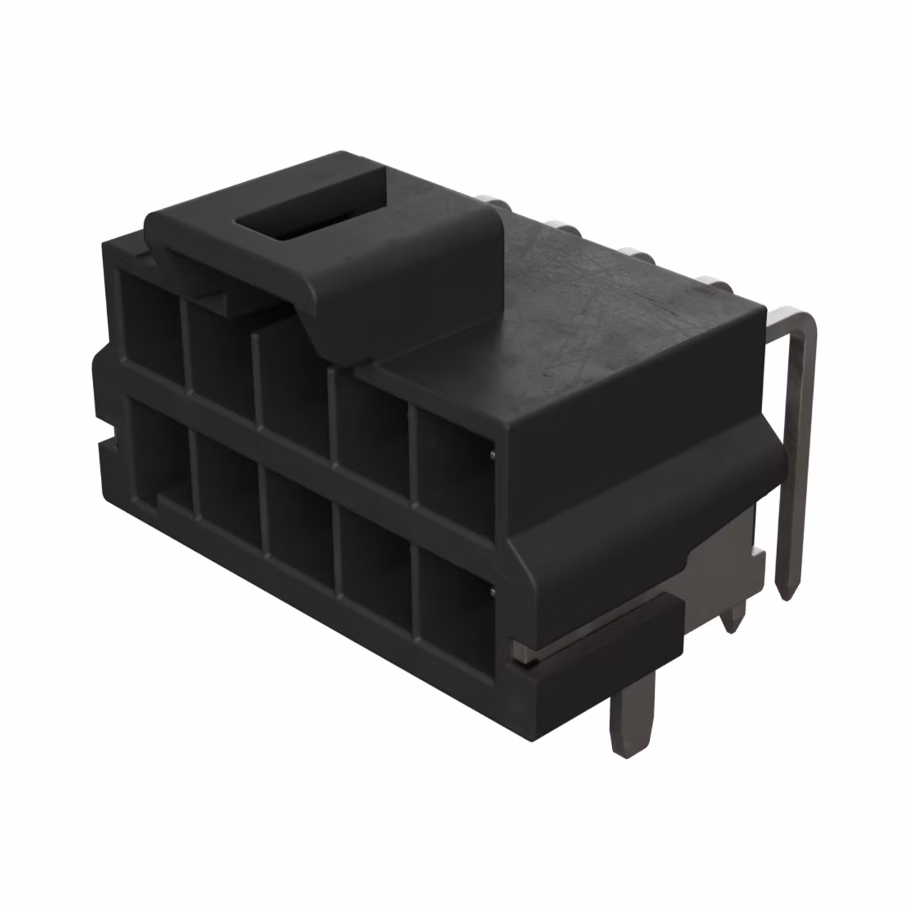 Ultra-Fit Right-Angle Header with Solder Nail, 3.50mm Pitch, Dual Row, 10 Circuits, Matte Tin (Sn) Plating, Black, Glow-Wire Capable, Tray for sale