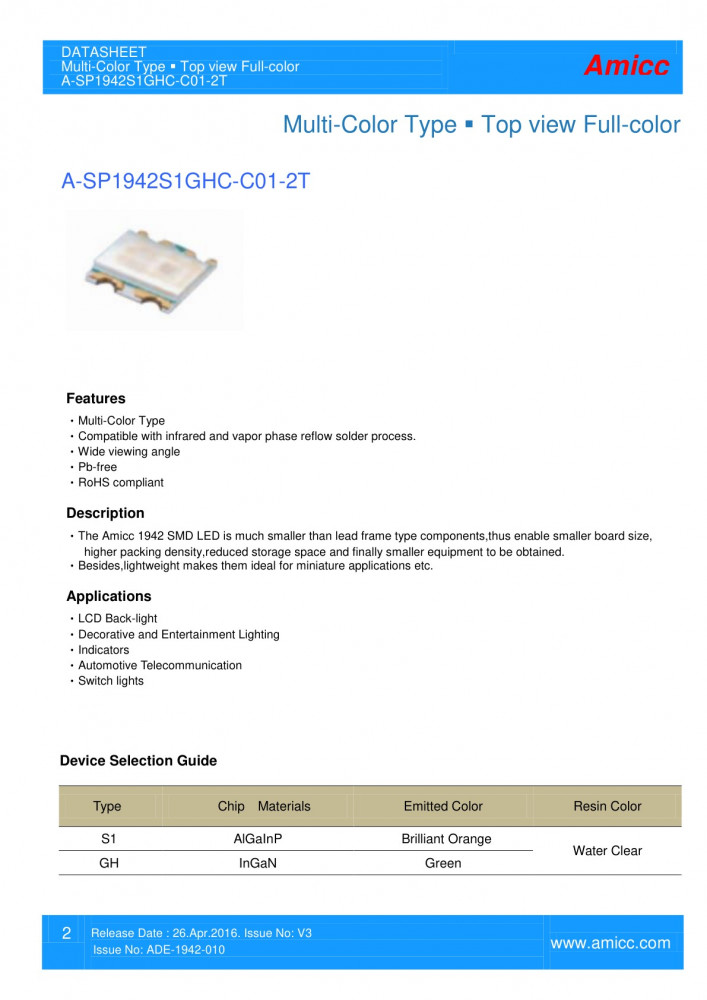 A-SP1942S1GHC-C01-2T electrical ratings