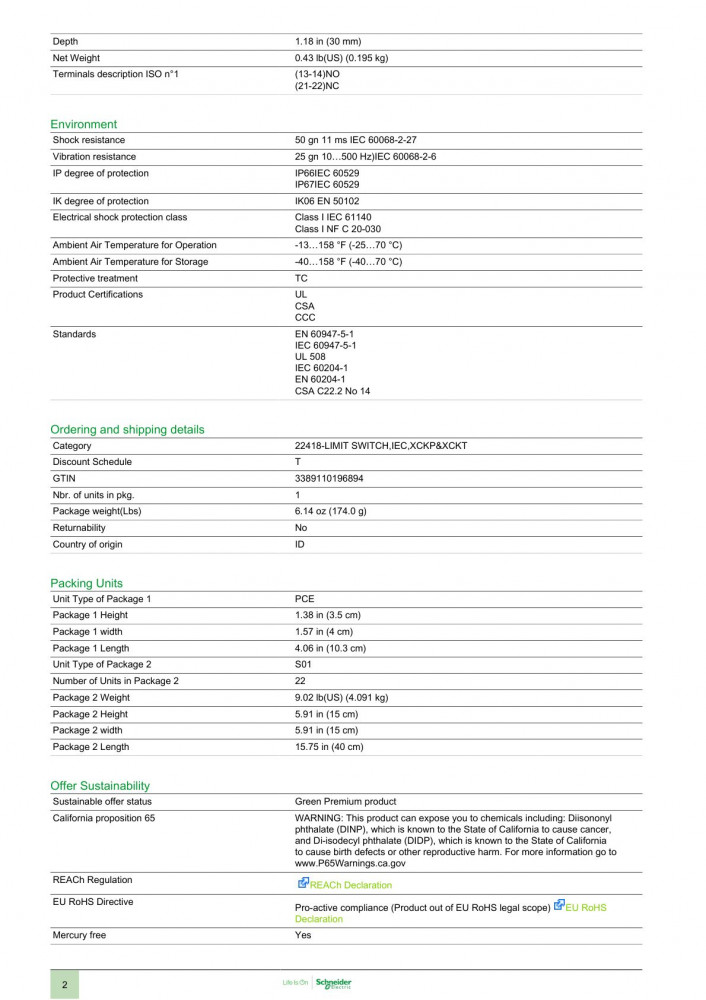 XCKD2121P16 technical documentation page 2