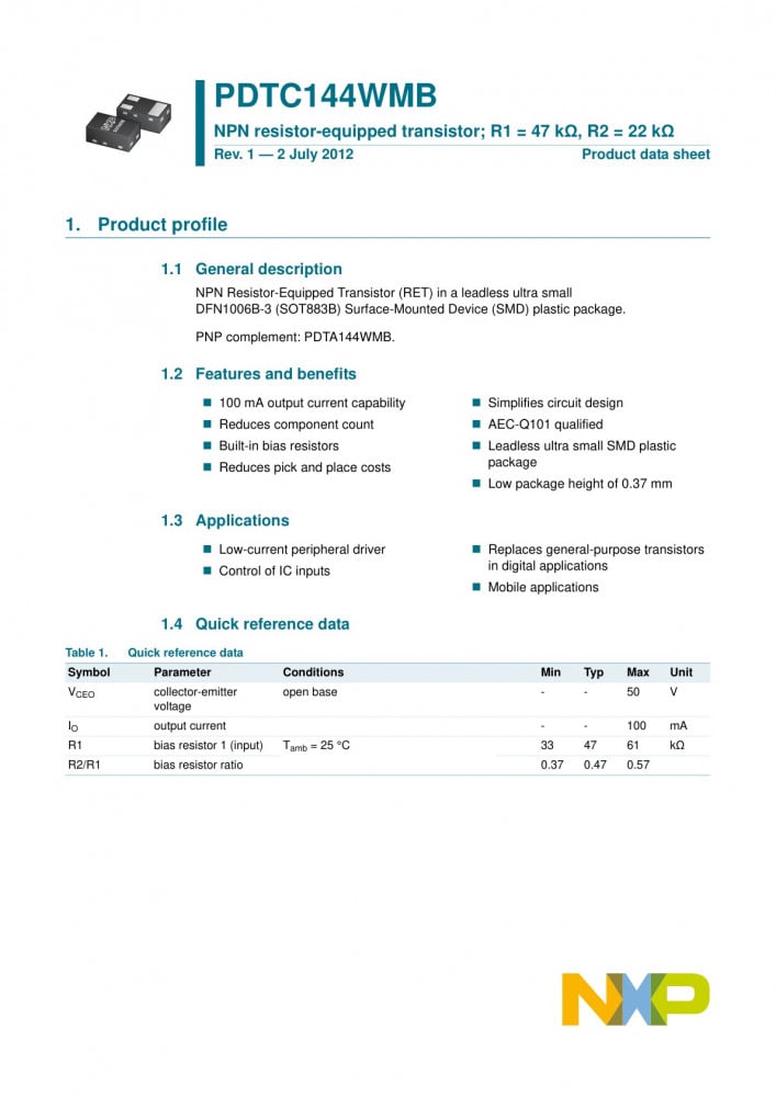 PDTC144WMB datasheet page 2