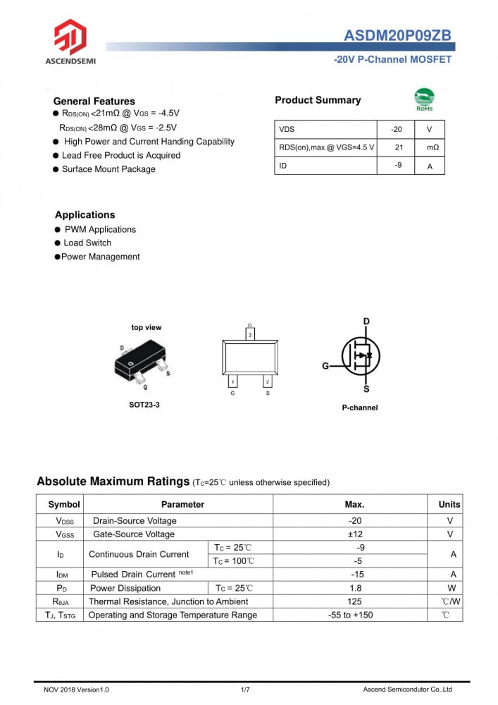 ASDM20P09ZB-R datasheet page 1