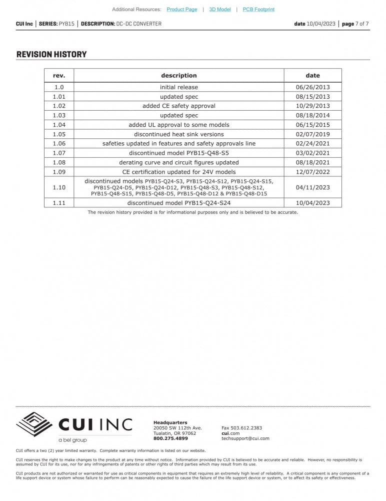 PYB15 series datasheet page 7