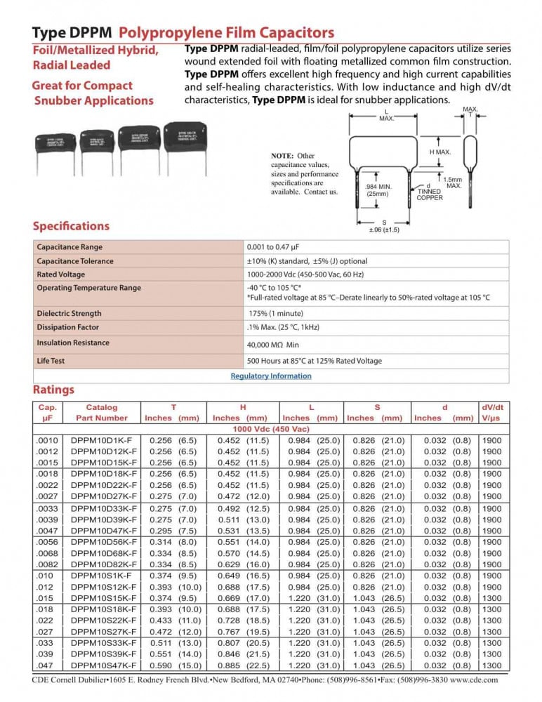 Cornell Dubilier DPPM datasheet page 1