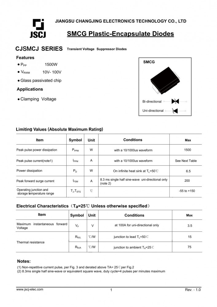 CJSMCJ series datasheet page 1