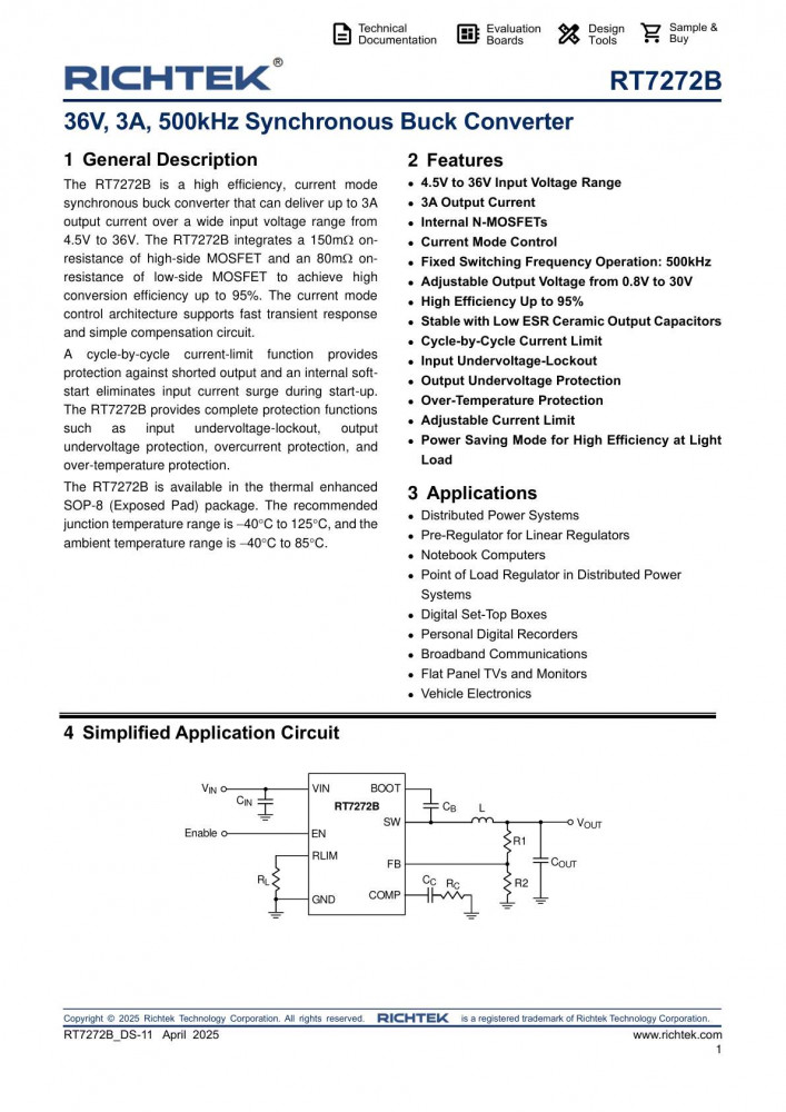 RT7272B datasheet preview, page 1