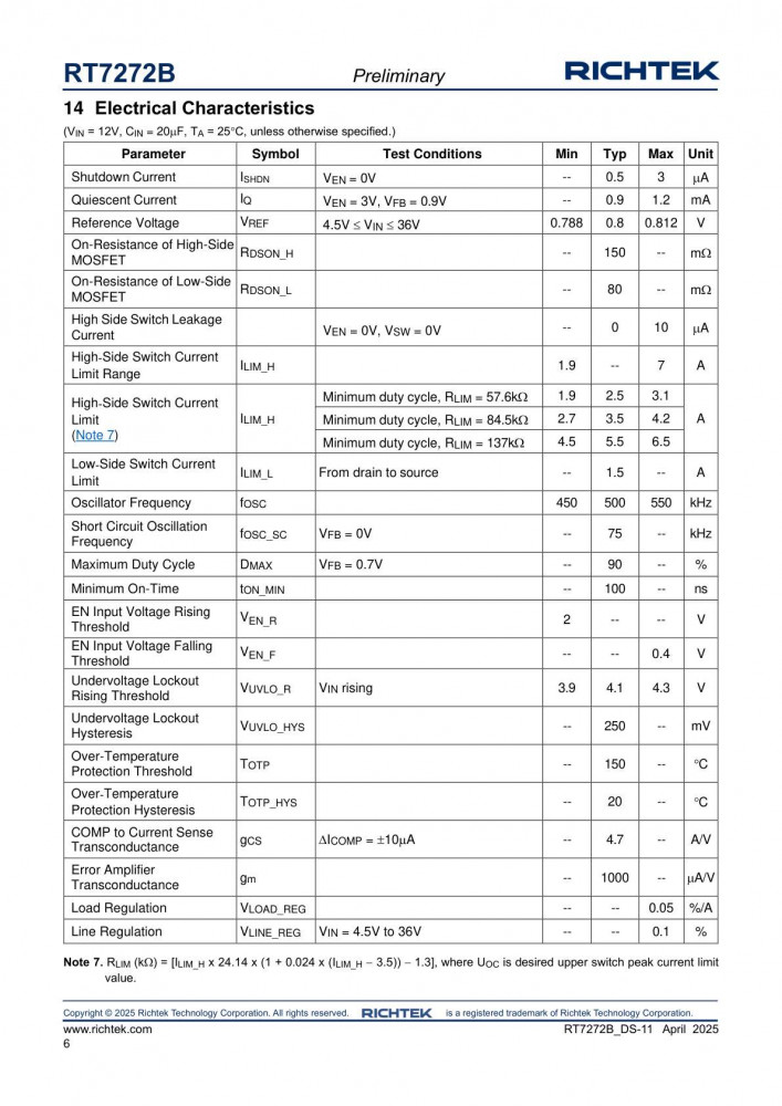 RT7272B datasheet preview, page 6