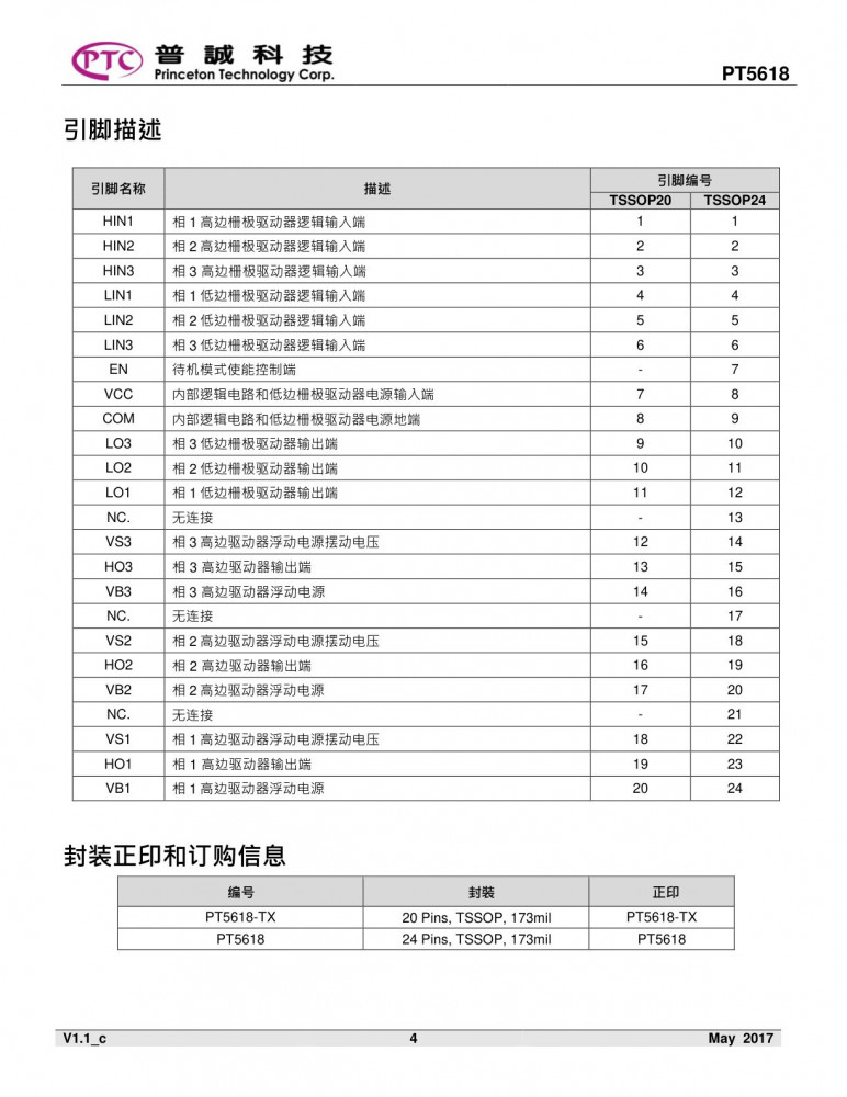 PT5618 datasheet page 4