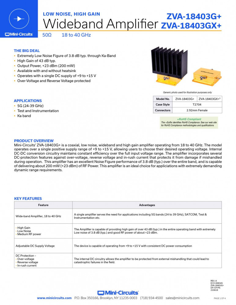 ZVA-18403GX+ datasheet page 1