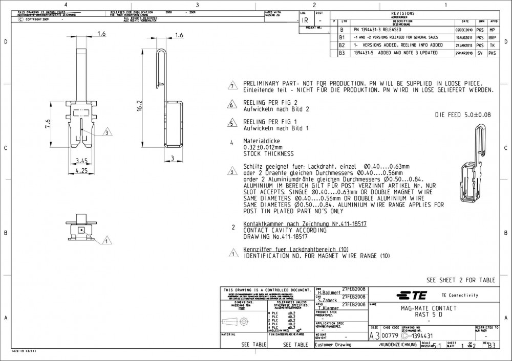 TE Connectivity 1-1394431-1 technical drawing page 1