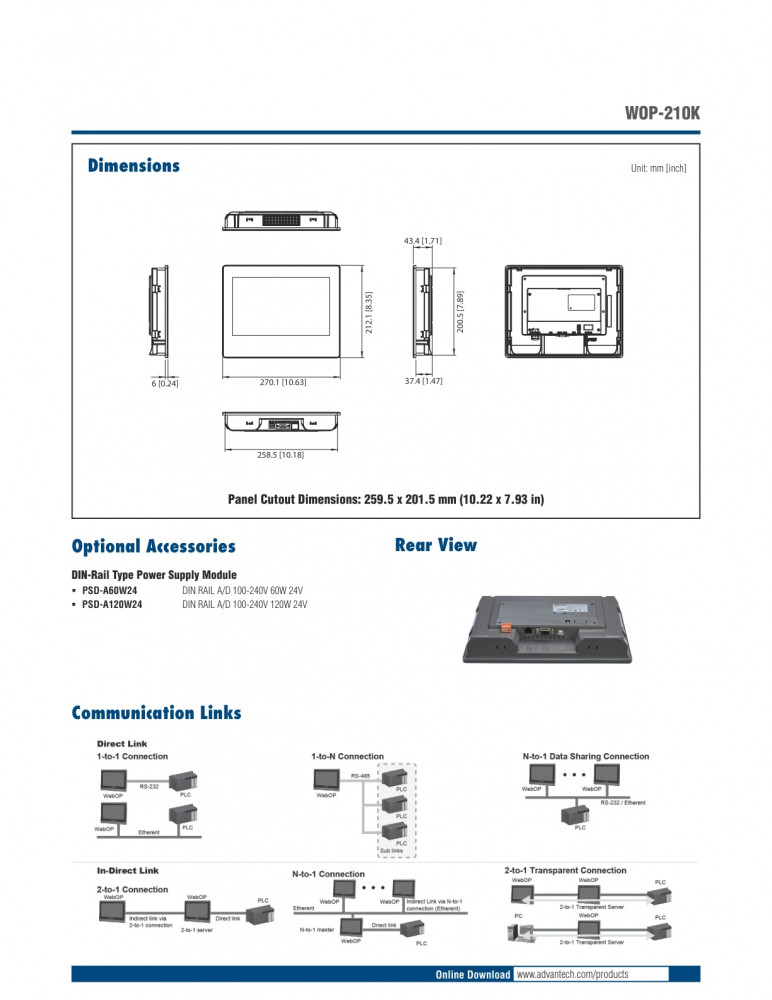 WOP-210K product documentation page 2