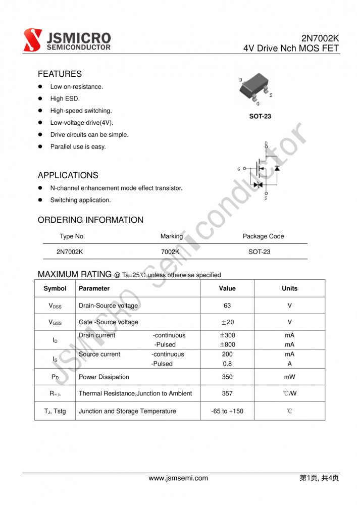 2N7002K datasheet page 1
