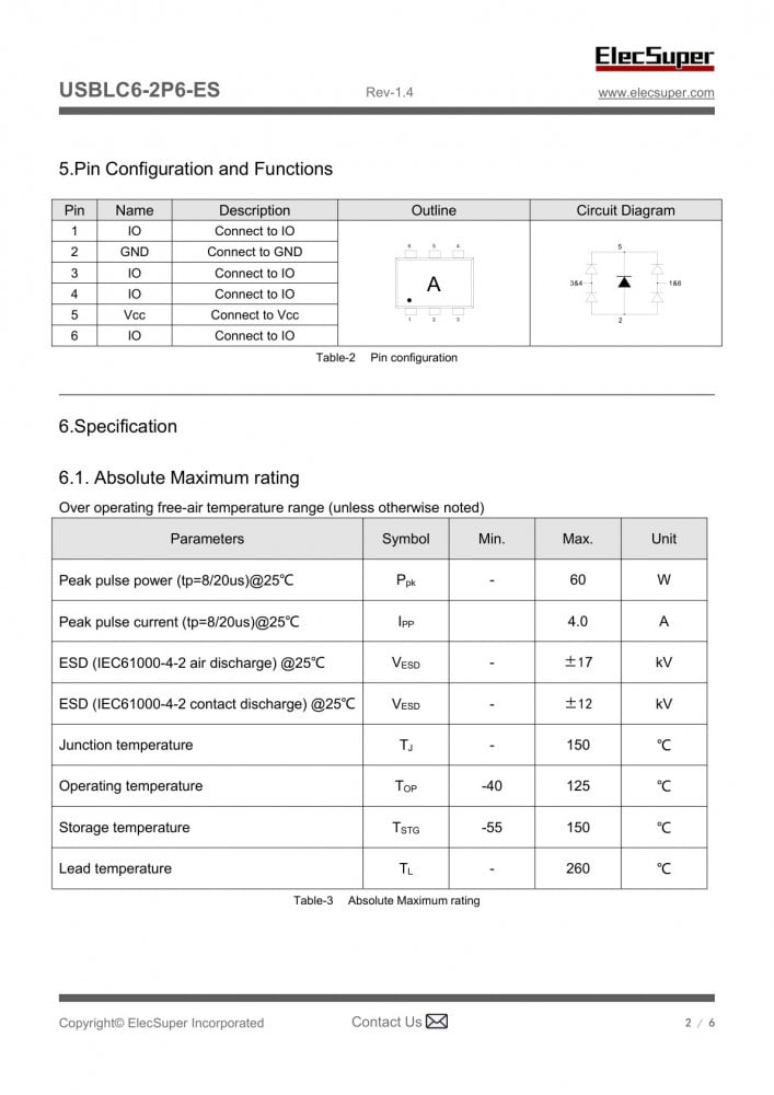 USBLC6-2P6-ES datasheet page 2