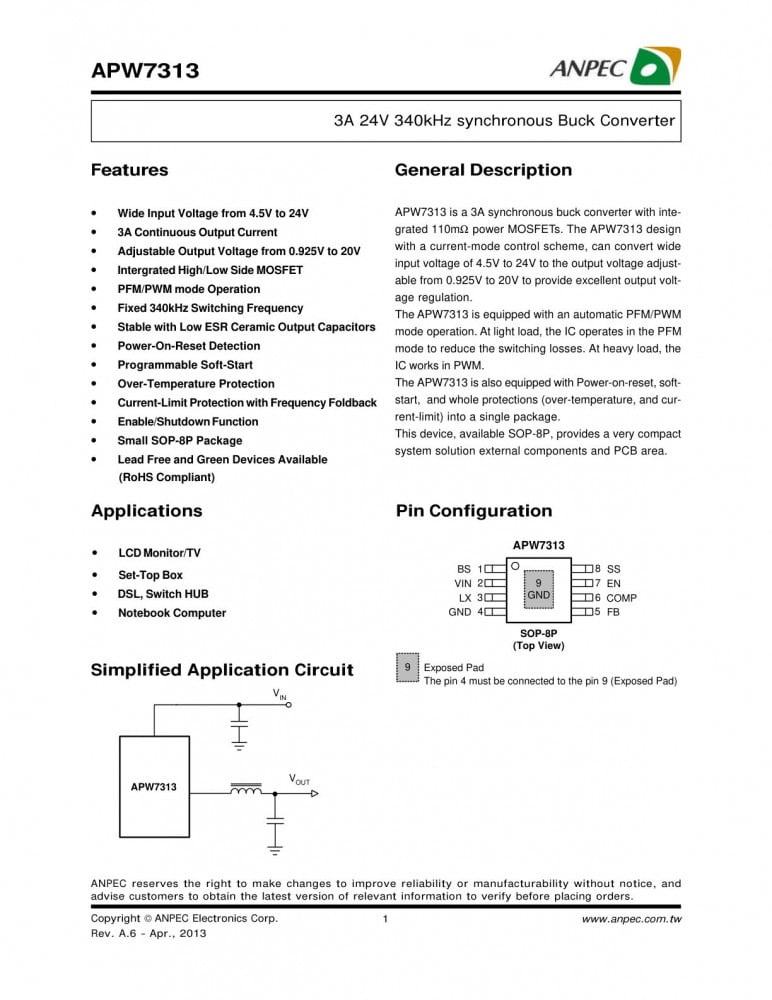 APW7313KAI-TRG datasheet page 1