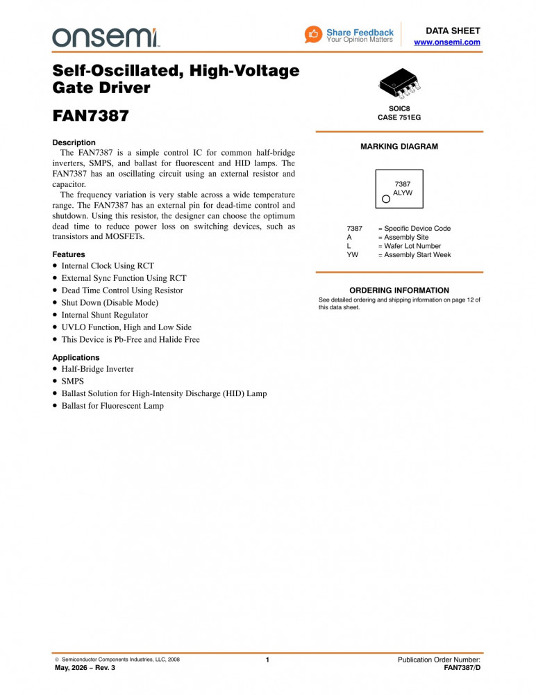 FAN7387 datasheet page 1
