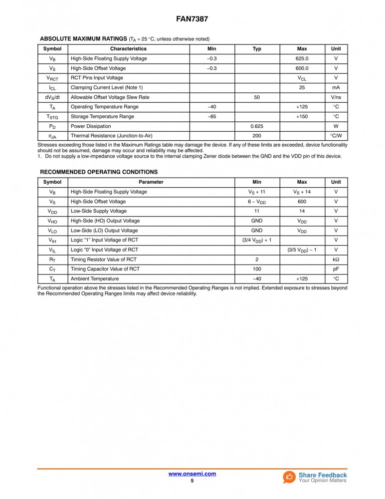 FAN7387 datasheet page 5