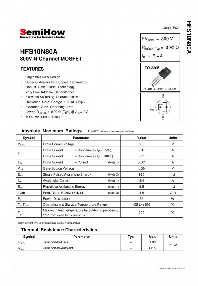 HFS10N80A datasheet page 1