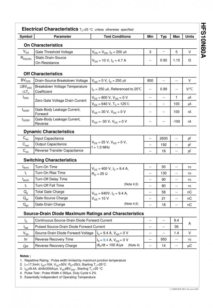 HFS10N80A datasheet page 2