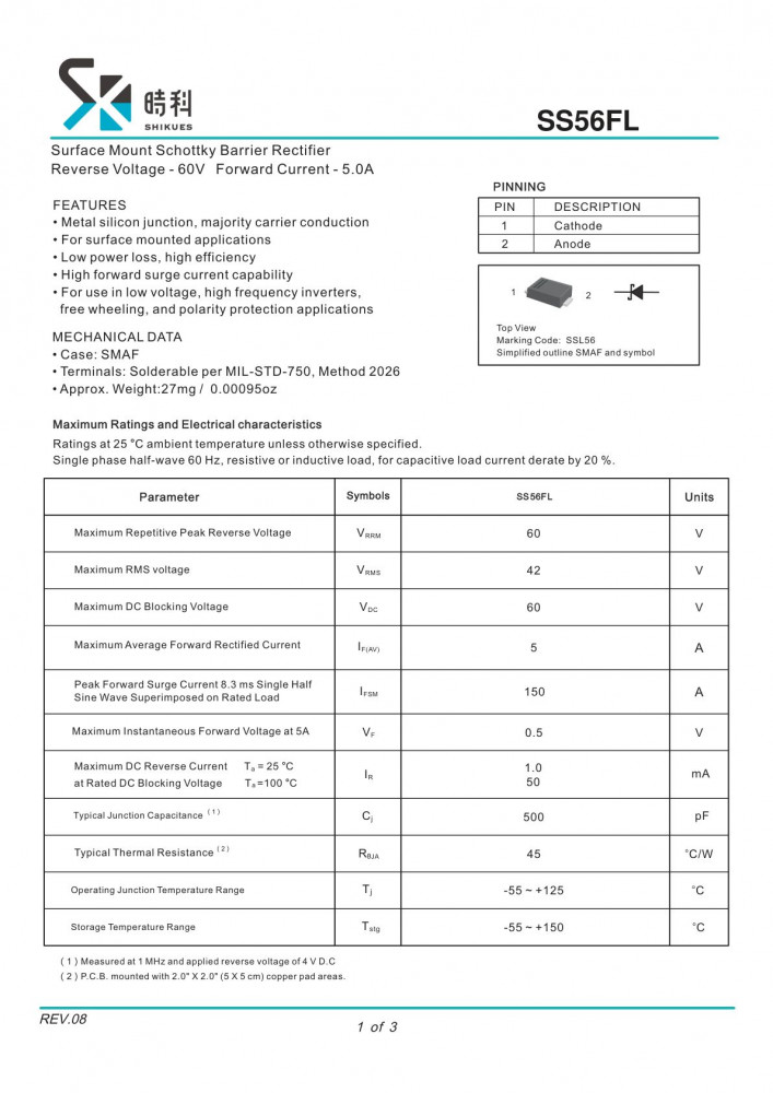 SS56FL datasheet page 1