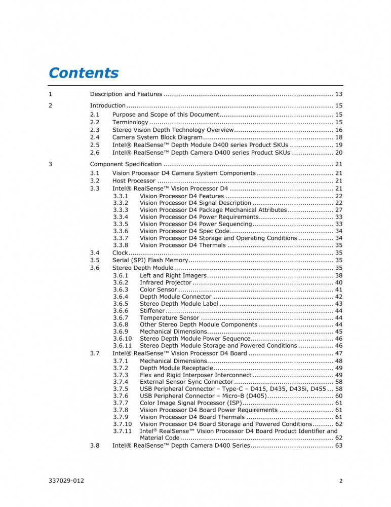 Intel RealSense D400 Series datasheet page 2